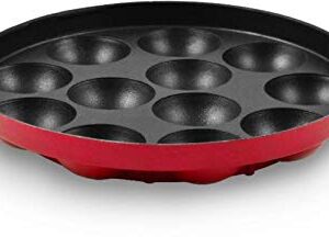 Non-Stick 12 Cavity Appam Patra Paniyarakkal,Nonstick cookware Appam Patra Paniyaram with Stainless Steel Without Lid 12 Cavity (Red with Handle)