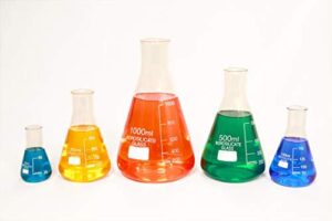 glass conical flask set of 6 conical lab flasks 25ml, 50ml, 150ml, 250ml, 500ml, 1000ml.