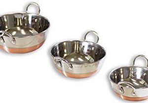 High Grade Heavy Duty Stainless Steel Copper Bottom Kadhai (18 gauge thickness) ((SIZE#10 (Length-7.5" Inch),(Height-2.5" Inch)))