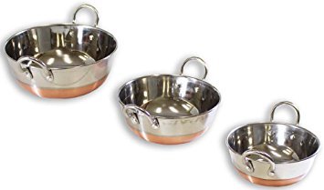 High Grade Heavy Duty Stainless Steel Copper Bottom Kadhai (18 gauge thickness) ((SIZE#10 (Length-7.5" Inch),(Height-2.5" Inch)))