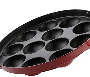 Non-Stick 12 Cavity Appam Patra Paniyarakkal,Nonstick cookware Appam Patra Paniyaram with Stainless Steel Without Lid 12 Cavity (Red with Handle)