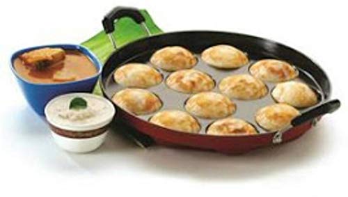 Non-Stick 12 Cavity Appam Patra Paniyarakkal,Nonstick cookware Appam Patra Paniyaram with Stainless Steel Without Lid 12 Cavity (Red with Handle)