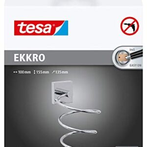 tesa EKKRO Hair Dryer Holder - No Drill Wall Mounted Chromed Metal Blow Dryer Holder - Stainless - Waterproof - Includes Removable Glue Solution