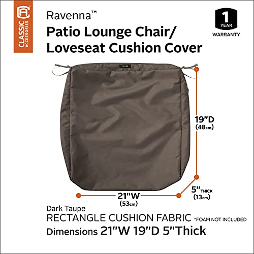 Classic Accessories Ravenna Water-Resistant 21 x 19 x 5 Inch Rectangle Outdoor Seat Cushion Slip Cover, Patio Furniture Chair Cushion Cover, Dark Taupe, Patio Furniture Cushion Covers