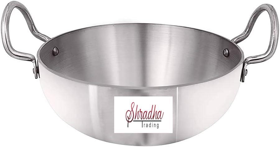 Shradha Trading Aluminium Kadai, Aluminum Indian Kadai,Indian Kadai, Cookware pan, Indian Stir Pan, Frying Pan, Size-12, Thickness 4 mm