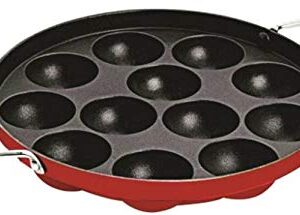 Non-Stick 12 Cavity Appam Patra Paniyarakkal,Nonstick cookware Appam Patra Paniyaram with Stainless Steel Without Lid 12 Cavity (Red with Handle)