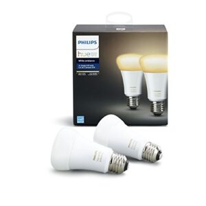 philips hue white ambiance 2-pack a19 60w equivalent dimmable led smart light bulbs, 2 smart bulbs, works with alexa, apple homekit, and google assistant, (california residents)