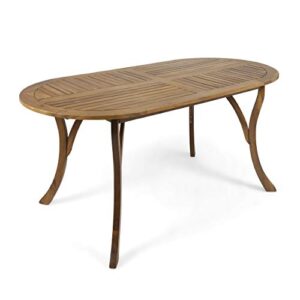 christopher knight home baia outdoor 70" oval acacia wood dining table, teak