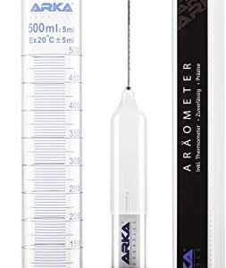 ARKA Hydrometer Set - Includes Thermometer & Measuring Cylinder Made of Borosilicate Glass 3.3 - High Precision Density Measurement for Saltwater Aquariums, Laboratory Quality, User-Friendly