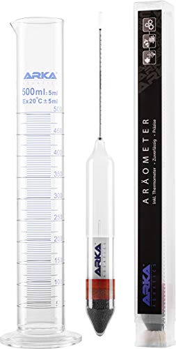 ARKA Hydrometer Set - Includes Thermometer & Measuring Cylinder Made of Borosilicate Glass 3.3 - High Precision Density Measurement for Saltwater Aquariums, Laboratory Quality, User-Friendly