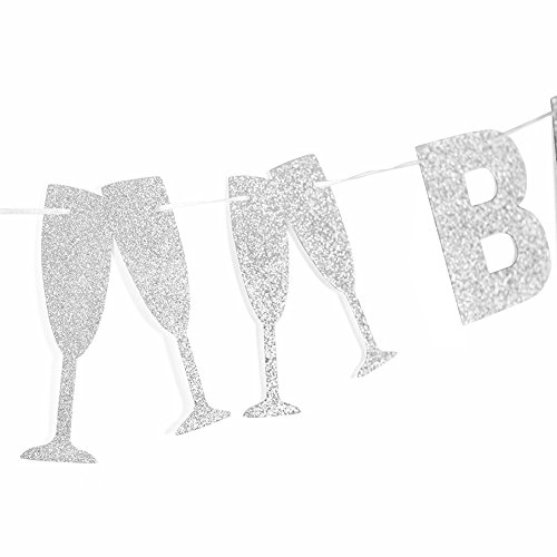 LINGTEER Bubbly Bar Silver Glitter Bunting Banner - Cheers to Wedding Bridal Shower Bachelorette Drinking Party Backdrop Decorations.[Pre-Strung]