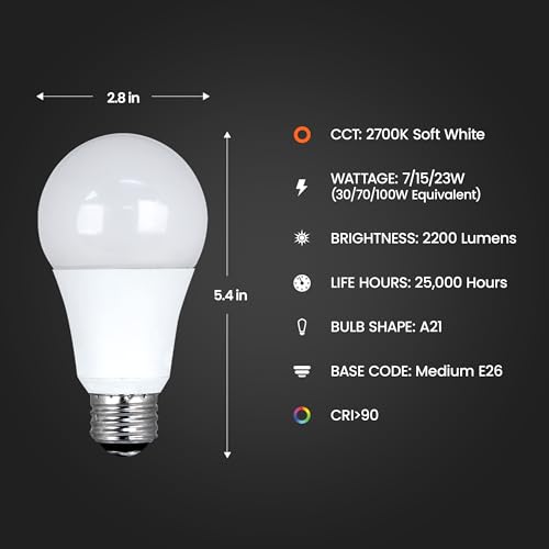 Feit Electric A21 LED Light Bulb, 3-Way Adjustable Wattage 50/100/150 Equivalent, E26 Base, Non Dimmable, 2200 Lumen, 2700K Soft White, General Purpose Bulbs, 25,000-Hour Lifetime, A50/150/927CA