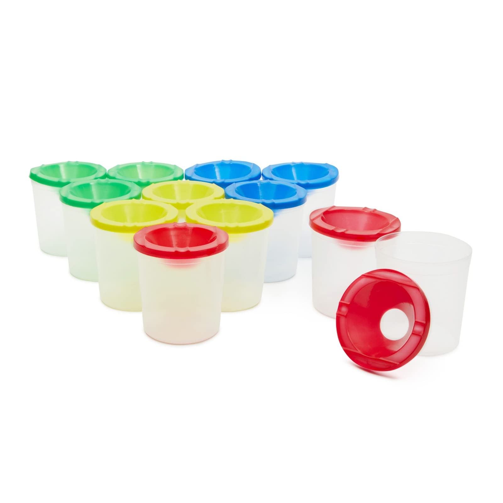 Juvale 12 Pack No Spill Paint Cups With Lids for Kids, Arts and Crafts Supplies for Classrooms (4 Colors, 3 x 3 In)