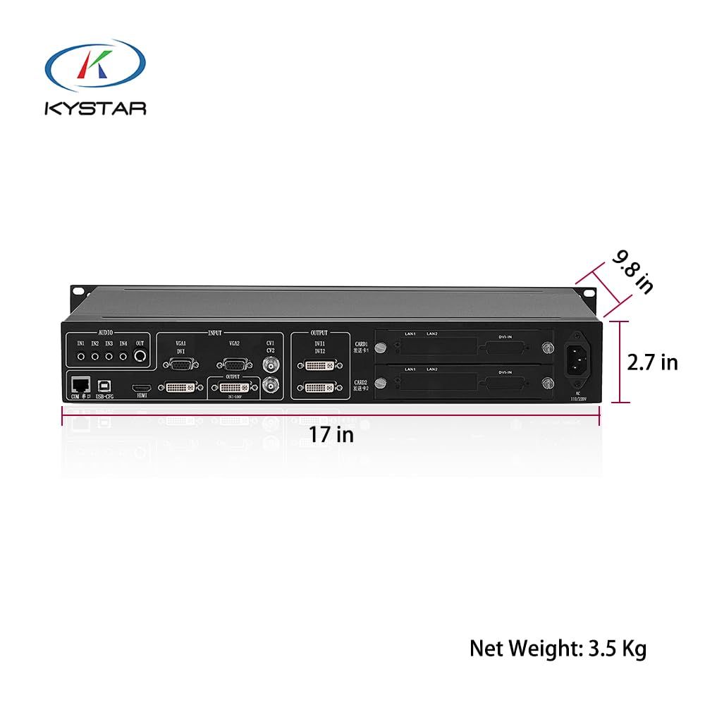 Kystar Full-Color HD LED Multi-Window Video Processor, 2560×1536@60Hz Matrix 1x2 Video Wall Controller- U2