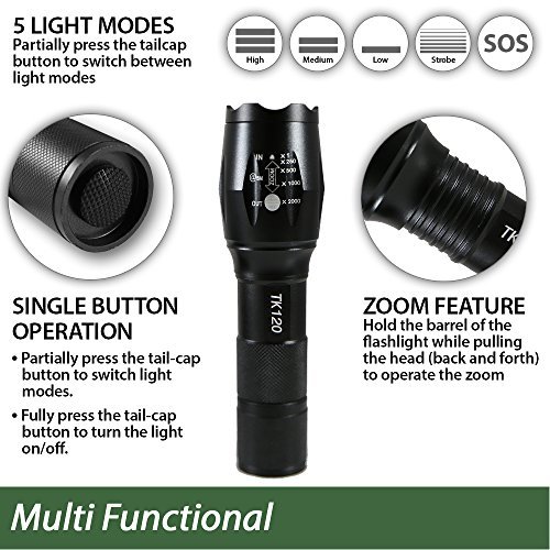 EcoGear FX LED Flashlights - Small Camping Flashlights with High Lumens, 5 Light Modes, Zoomable Beam - Bright Tactical Flash Light for Outdoor Home and Emergency [2 Pack]