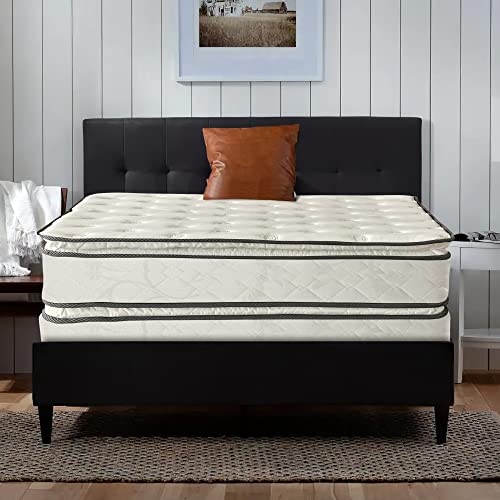 Greaton 12-inch Medium Plush Pillowtop Innerspring Double Sided Mattress and 8" Wood Box Spring/Foundation Set, Queen, No