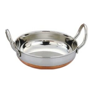 high grade heavy duty stainless steel copper bottom kadhai (18 gauge thickness) ((size#10 (length-7.5" inch),(height-2.5" inch)))