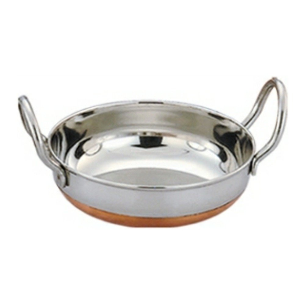 High Grade Heavy Duty Stainless Steel Copper Bottom Kadhai (18 gauge thickness) ((SIZE#10 (Length-7.5" Inch),(Height-2.5" Inch)))