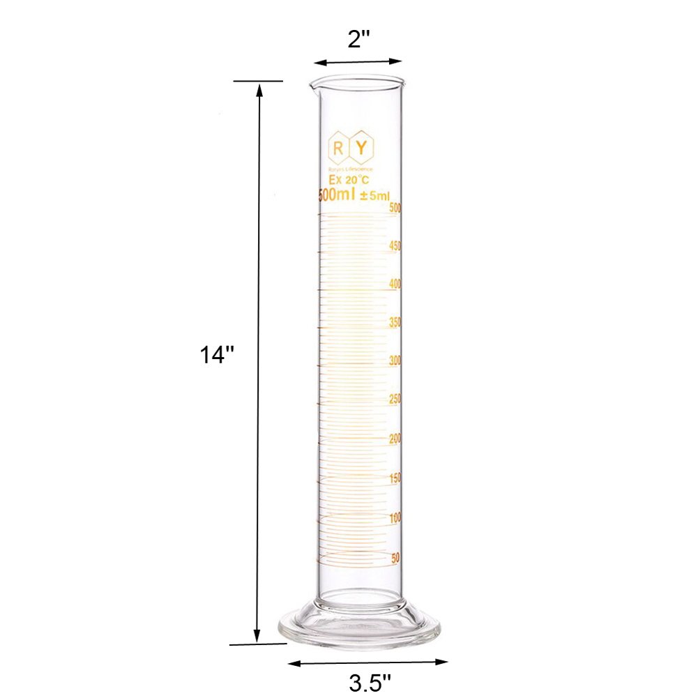 500ml Glass Graduated Cylinder Measuring Bottle Single Metric Scale with Cleaning Brush …