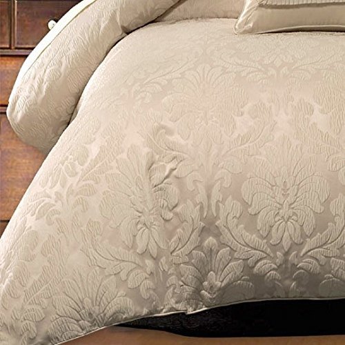 Royal Hotel Bedding Luxury 7PC Sara Jacquard Duvet Cover Set (Comforter Cover), Corner Ties with Duvet Cover and Button Closure, Full/Queen Size, Beige