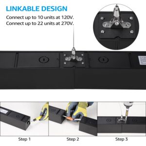 LEONLITE 4FT Linkable LED Linear Light, 3CCT 40W 3000K/4000K/5000K CCT Selectable, ETL Listed Dimmable Architectural LED Suspension Office Lighting Fixture, Matte Black Aluminum Housing, Pack of 2