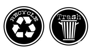 grungy recycle and trash decal sticker for trash cans-matte black-home & office use! - weatherproof- for virtually any smooth surface (4")