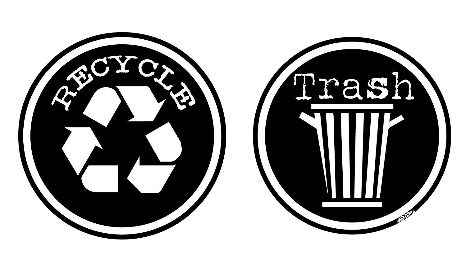 Grungy Recycle and Trash Decal Sticker for Trash cans-Matte Black-Home & Office Use! - Weatherproof- for virtually Any Smooth Surface (4")