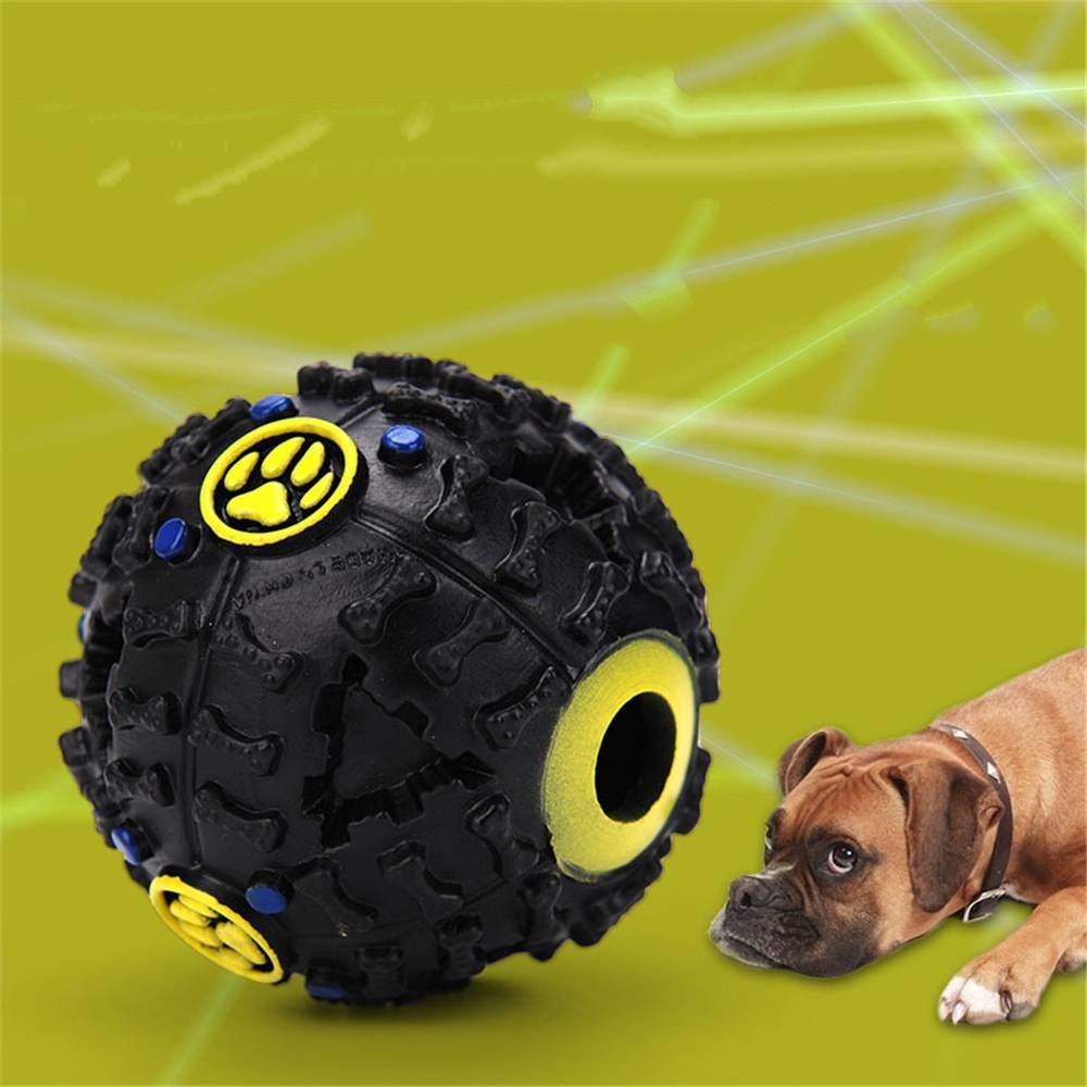 Aurynns Black Rubber Ball Squeaky Ball Chew Treat Dispensing Holder Dental Training Size S/M/L (L(4.7"))