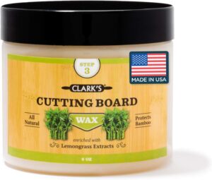 clark's cutting board wax food grade - all natural butcher block conditioner for wooden kitchen utensils - food grade beeswax for cutting board - enriched with lemongrass extracts - 6oz