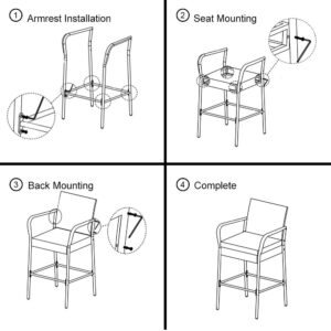 Sundale Outdoor Bar Stools Set of 2, 2 Piece Rattan Bar Stool Wicker Chairs, Patio Bar Height Chair with Arms, Cushion Beige, All-Weather Outdoor Rattan Furniture - Steel, Brown