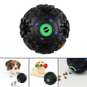 aurynns black rubber ball squeaky ball chew treat dispensing holder dental training size s/m/l (l(4.7"))