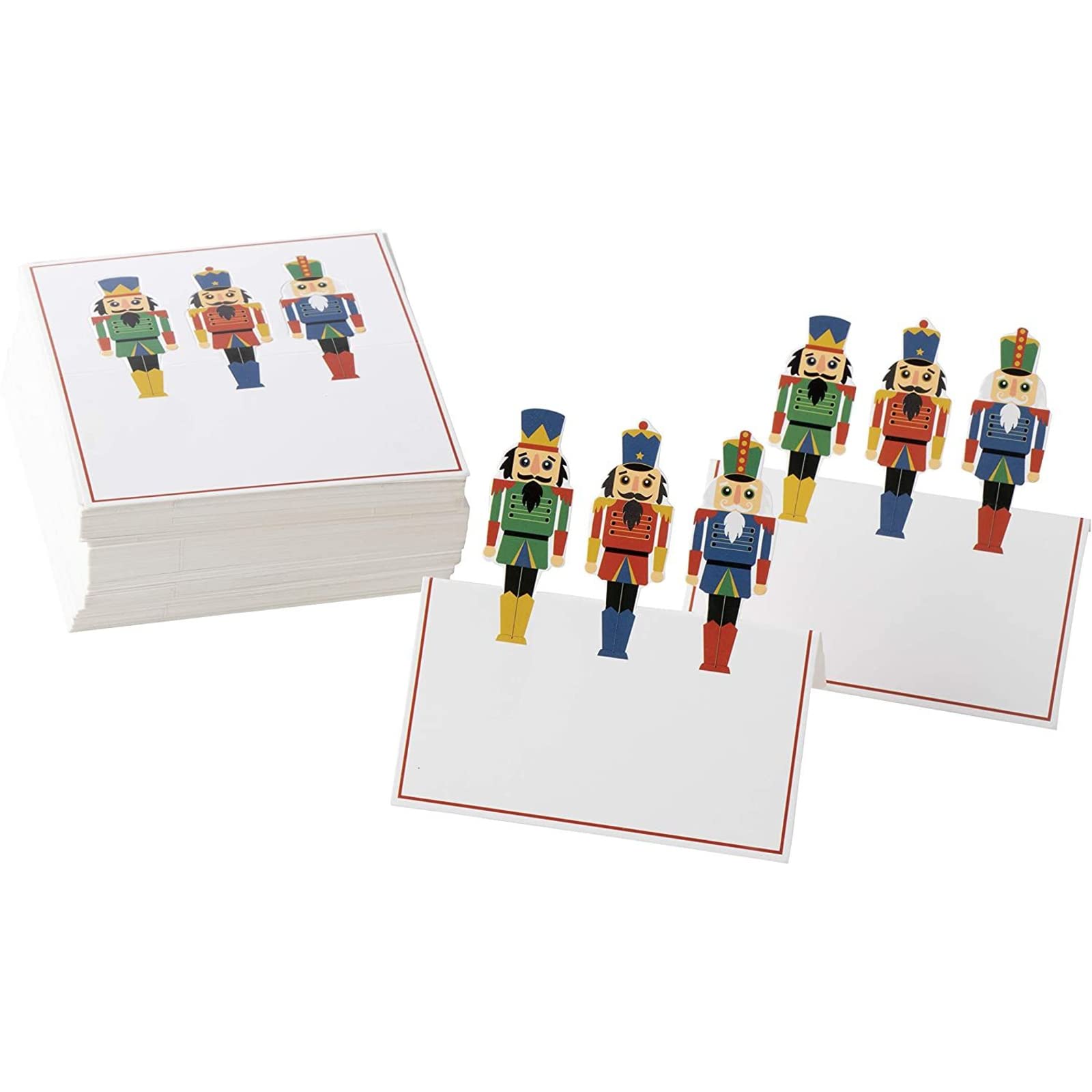 Juvale Christmas Table Place Cards - 100-Pack Paper Tent Cards with Nutcracker Soldier Die Cut Design, Holiday Festive Colorful Dining Table Decoration and Party Supplies, White, 2 x 3.5 Inches