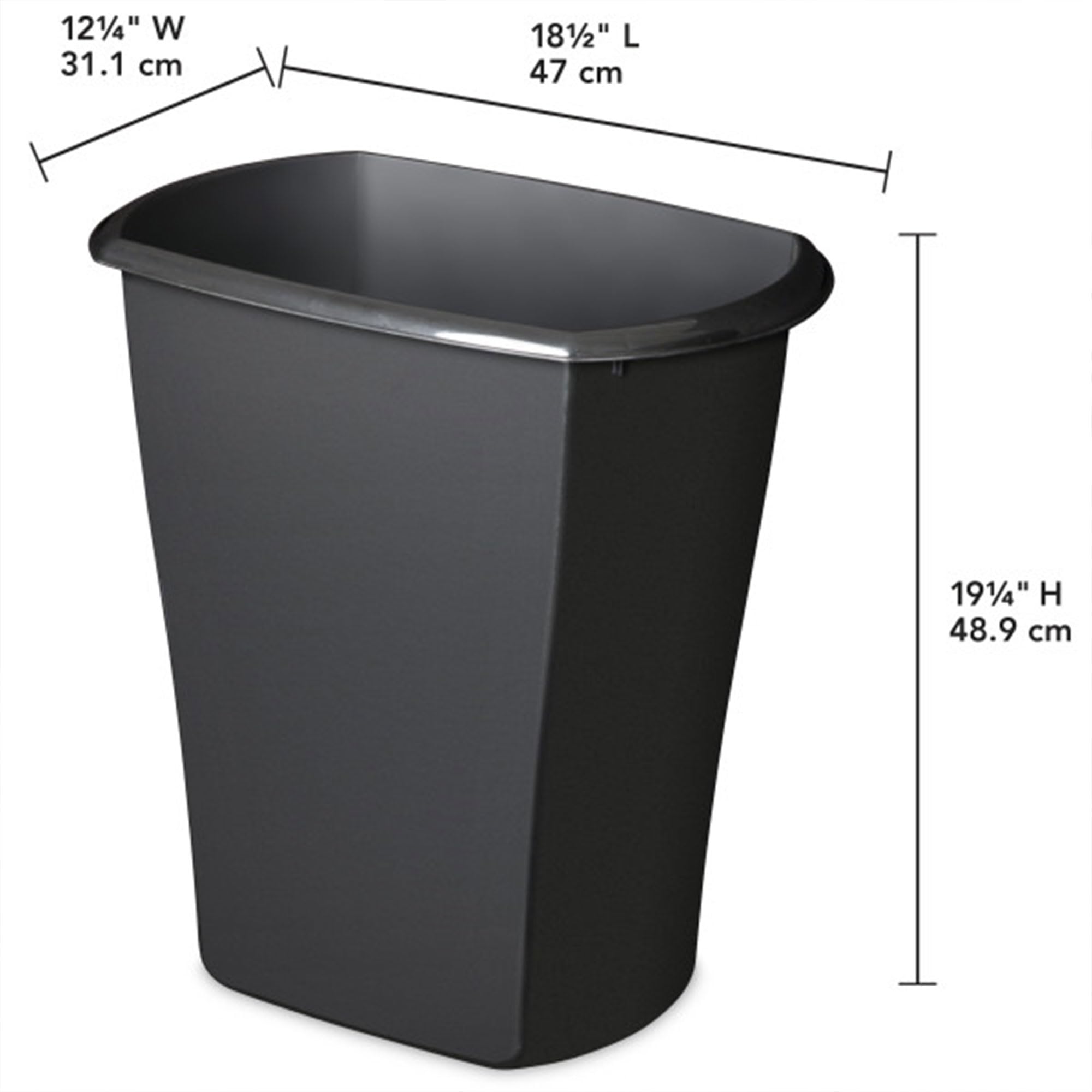 Sterilite 10538006 10 Gallon Ultra Plastic Wastebasket Trash Can for Home Bedrooms, Kitchens, or Office Spaces, Black, 6-Pack