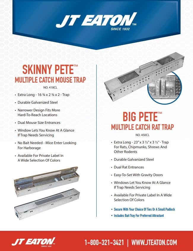 JT Eaton Big Pete™ Multiple Catch Trap with Clear Window, Dual-Door, 22.75" x 3.5" x 3.5", for Rats, Chipmunks, Shrews