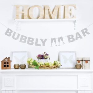 LINGTEER Bubbly Bar Silver Glitter Bunting Banner - Cheers to Wedding Bridal Shower Bachelorette Drinking Party Backdrop Decorations.[Pre-Strung]