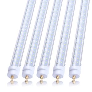 t8 v shaped 8ft led tube light,need bypass ballast,65w single pin fa8 base 7800lm 6000k cold white, 8 foot (replace 150w led fluorescent bulbs) dual-ended power ac 85-277v 12 pack