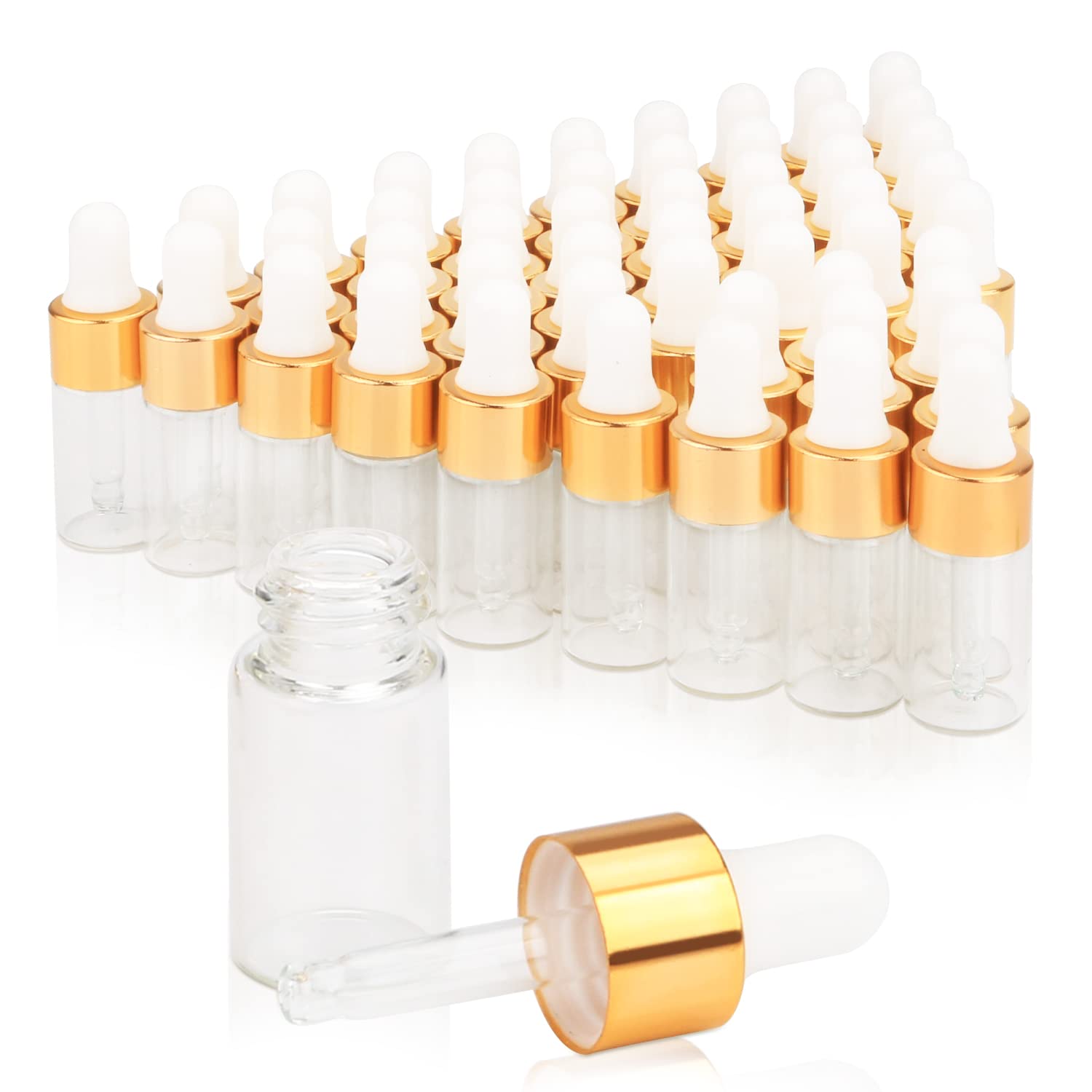 Pinklife 50 Pakcs Essential Oil Dropper Bottles 3ml Small Clear Glass Dropper Bottles Perfume Cosmetic Sample Vials Glass Eye Dropper Bottles,free 3ml dropper