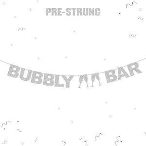 lingteer bubbly bar silver glitter bunting banner - cheers to wedding bridal shower bachelorette drinking party backdrop decorations.[pre-strung]