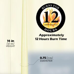 12 Pack Tall Taper Candles - 14 Inch Ivory Dripless, Unscented Dinner Candle - Paraffin Wax with Cotton Wicks - 12 Hour Burn Time