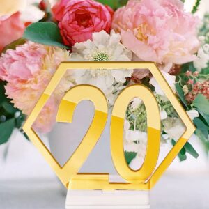 Fashionclubs Table Numbers, 1-20 Wedding Acrylic Table Numbers with Holder Base Party Card Table Holder,Hexagon Shape,Perfect for Wedding Reception and Decoration (1-20 Gold)