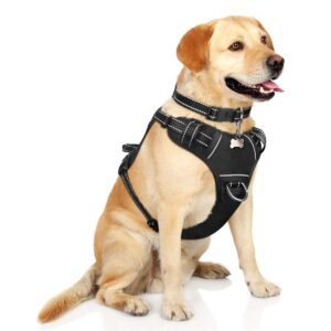 winsee dog harness no pull, pet harnesses with dog collar, adjustable reflective oxford outdoor vest, front/back leash clips for small, medium, large, extra large dogs, easy control handle for walking