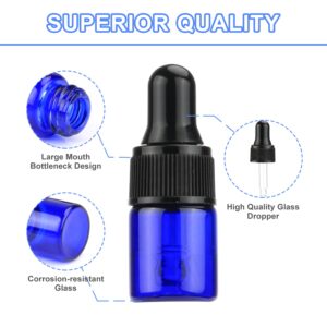 Furnido Pack of 50 2 ml (5/8 Dram) Cobalt Blue Glass Dropper Bottles,Empty Eye Dropper Sample Vials with Black Dropper Caps for Fragrance,Essential Oil,Perfume,Cosmetic Liquid Lotion-2 Dropper Free