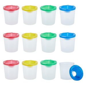 juvale 12 pack no spill paint cups with lids for kids, arts and crafts supplies for classrooms (4 colors, 3 x 3 in)