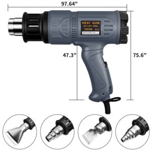 SEEKONE Industrial Heat Gun 1800W 122℉~1202℉(50℃-650℃) Variable Temperature Control with Two Temp-settings, Overheat Protection, Four Nozzle Attachments for Shrinking PVC, Bending Pipe, Removing Paint