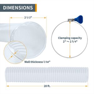 POWERTEC 2-1/2" x 20' Dust Collection Hose with 2pcs Key Hose Clamps for Table Saw, Band Saw, Planer, Belt Sander, Woodworking and Wood Shop Dust Collection System (70243)