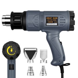 seekone industrial heat gun 1800w 122℉~1202℉(50℃-650℃) variable temperature control with two temp-settings, overheat protection, four nozzle attachments for shrinking pvc, bending pipe, removing paint