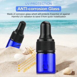 Furnido Pack of 50 2 ml (5/8 Dram) Cobalt Blue Glass Dropper Bottles,Empty Eye Dropper Sample Vials with Black Dropper Caps for Fragrance,Essential Oil,Perfume,Cosmetic Liquid Lotion-2 Dropper Free