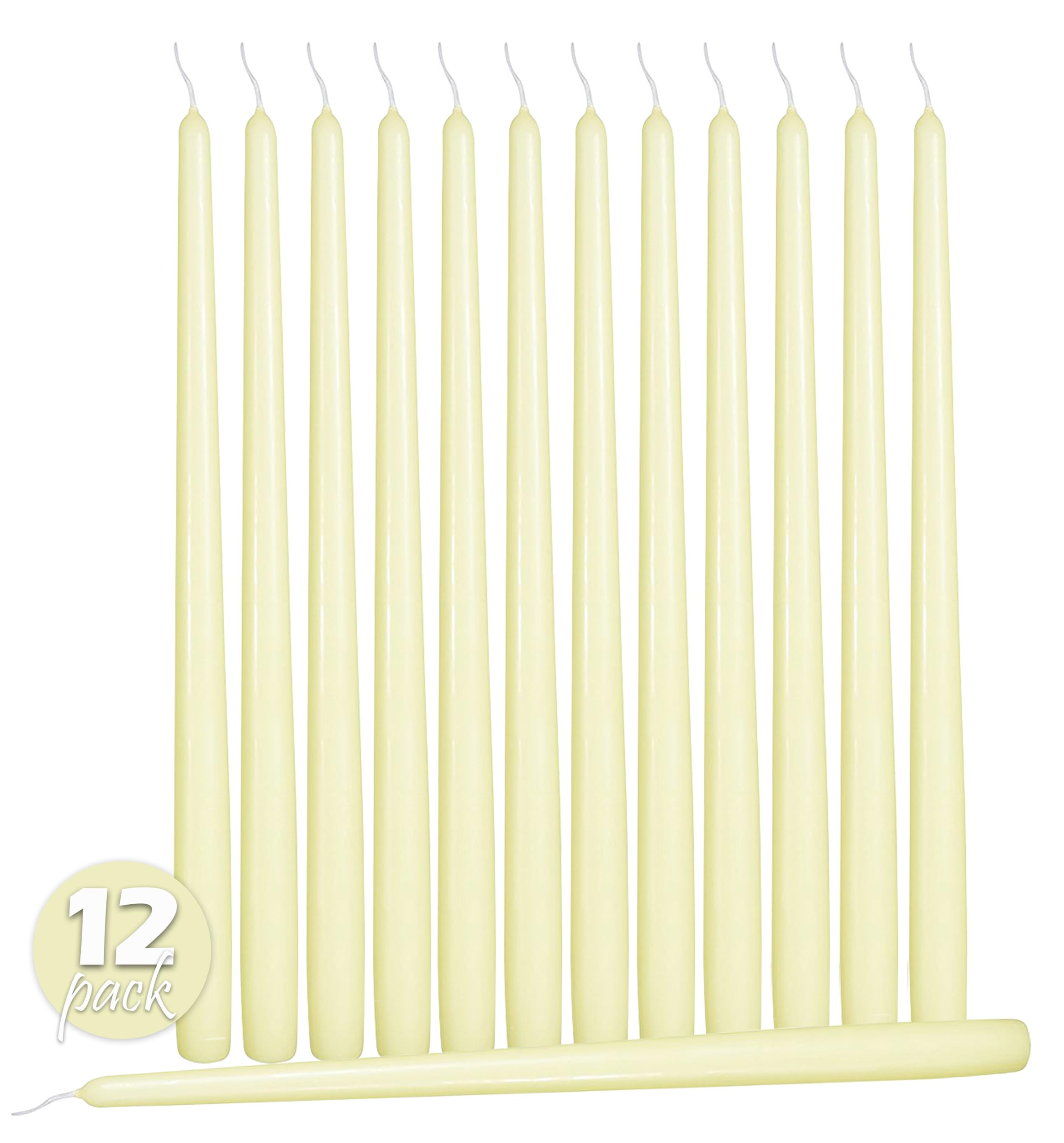 12 Pack Tall Taper Candles - 14 Inch Ivory Dripless, Unscented Dinner Candle - Paraffin Wax with Cotton Wicks - 12 Hour Burn Time