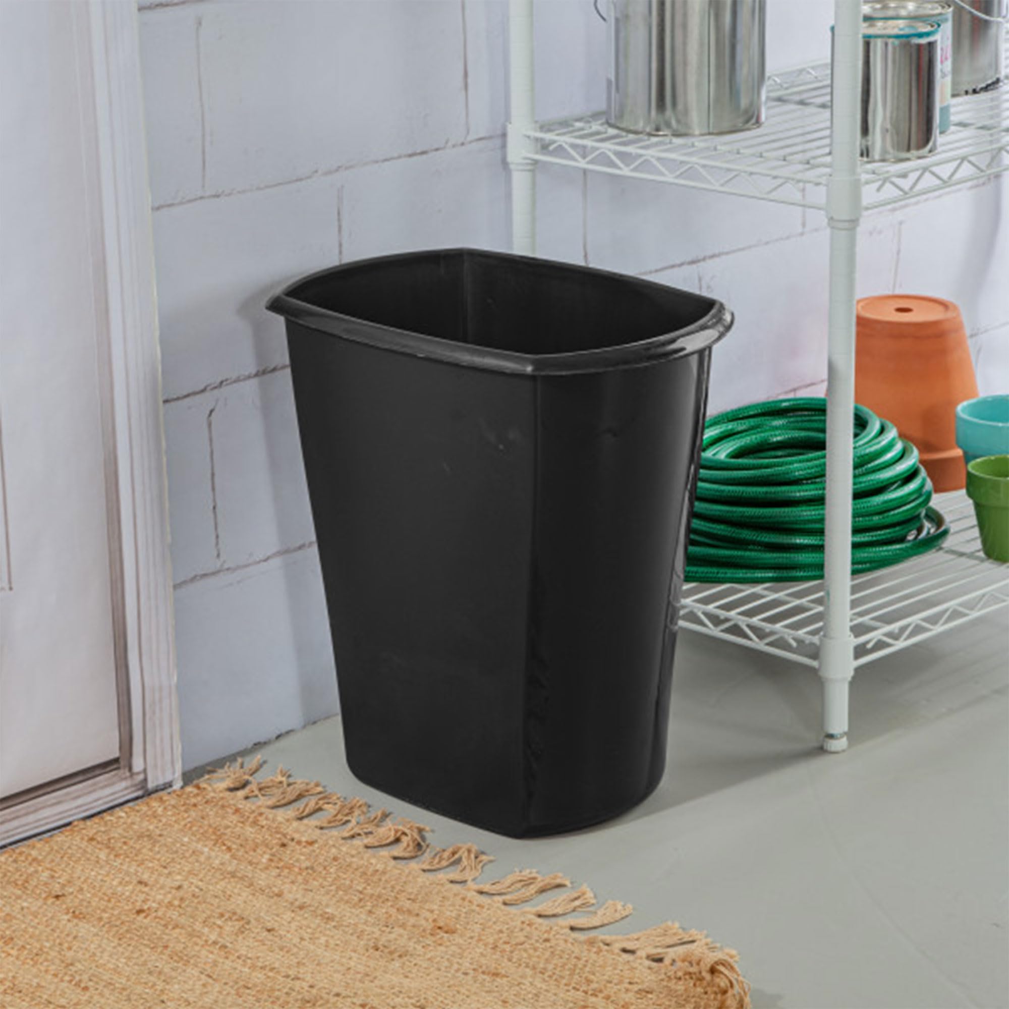 Sterilite 10538006 10 Gallon Ultra Plastic Wastebasket Trash Can for Home Bedrooms, Kitchens, or Office Spaces, Black, 6-Pack