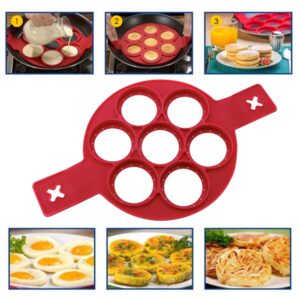 Flip Cooker Pancakes Mold - New Upgrade Silicone Pancake Molds 7 Circles Reusable Non Stick Egg Mold Ring pancake Maker for Kitchen - 2 Pack